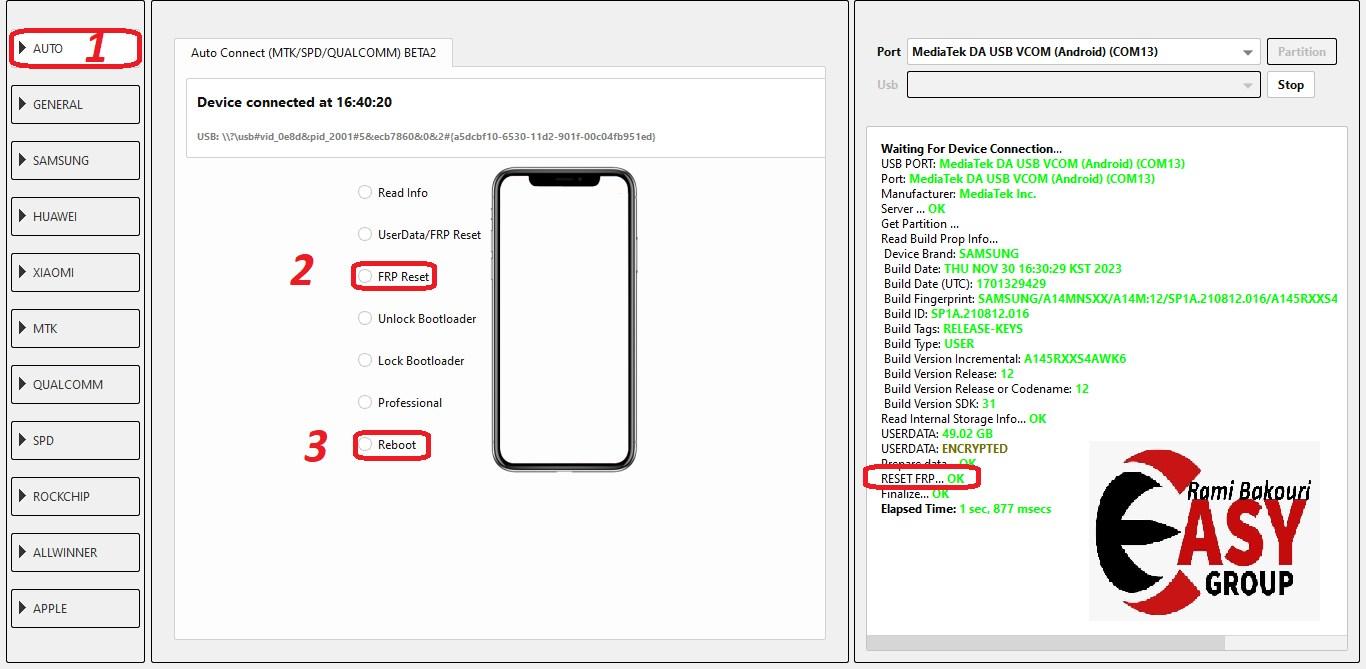Samsung A14 (SM-A145R) Reset FRP-AUTO EFT Pro - GSM-Forum