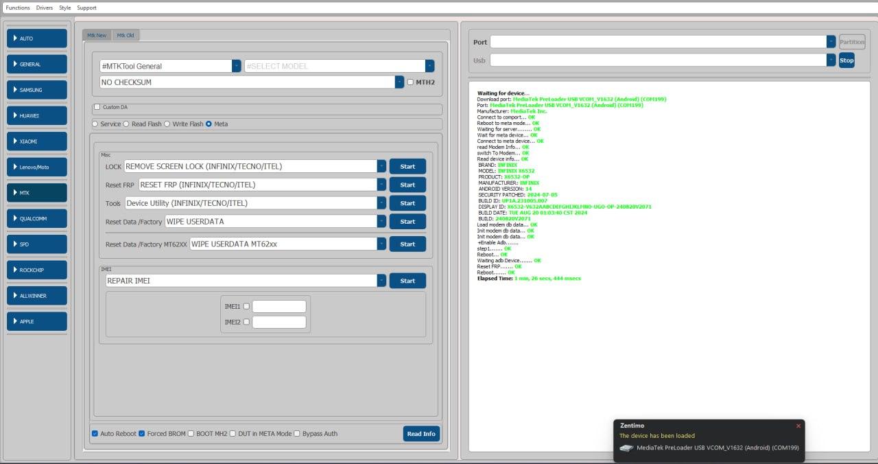 Infinix Smart 9 X6532 Remove FRP META MODE EFTPRO